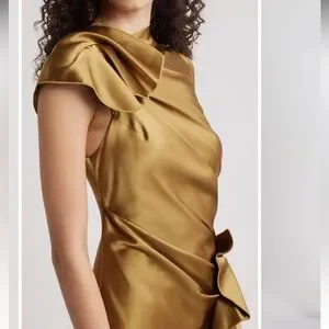 Acler | Dresses | Acler Ramshaw Metallic Pleated Satin Gown In Golden ...